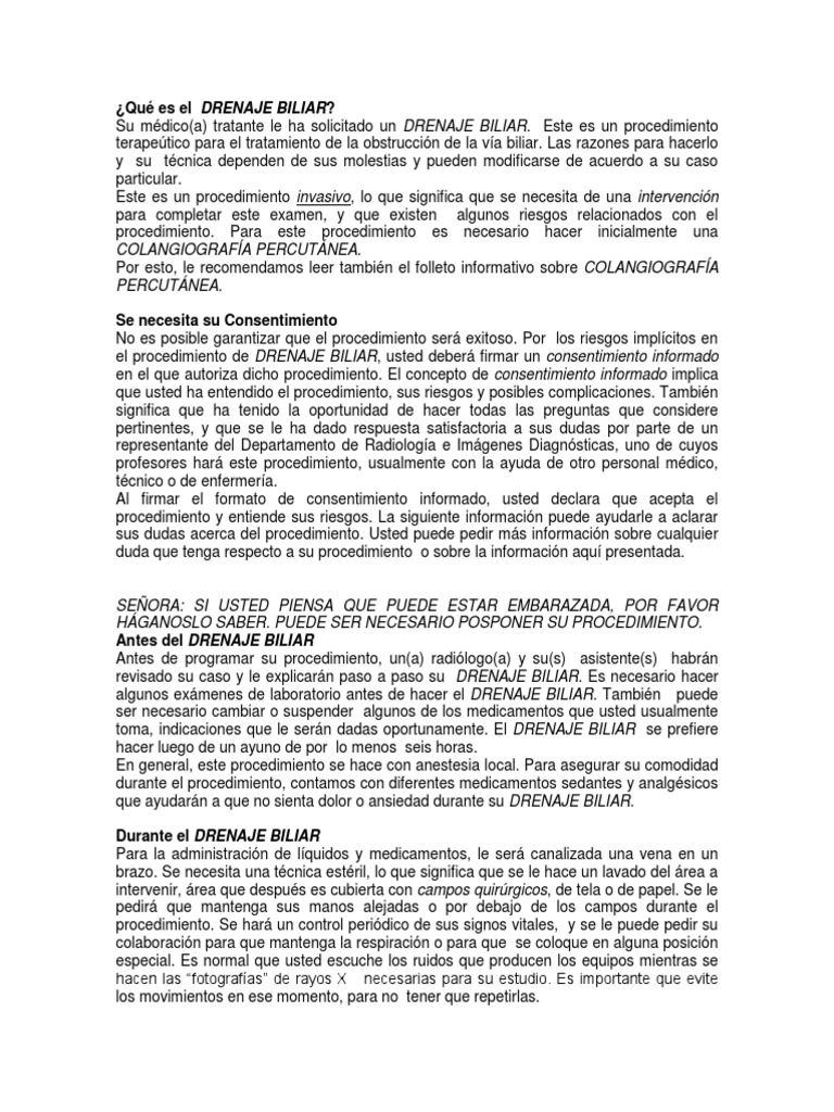 Qué Es El DRENAJE BILIAR | PDF | Consentimiento informado | Bilis