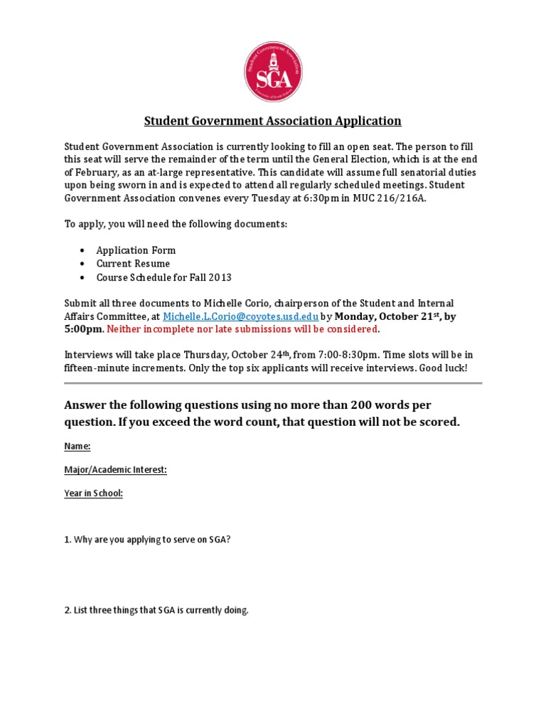 SGA At-Large Representative Application | PDF