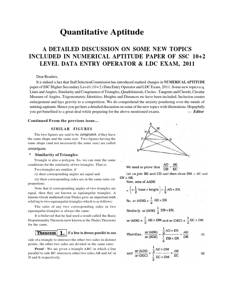Quantitative Aptitude | Download Free PDF | Area | Triangle