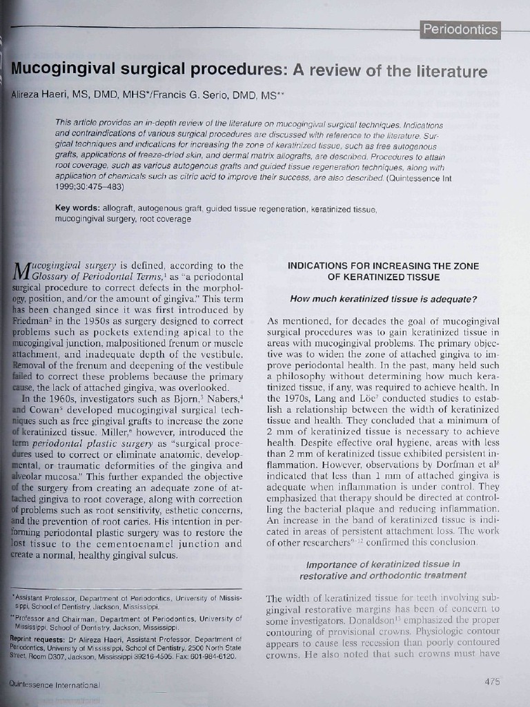 Mucogingival Surgery Techniques Review | PDF | Human Tooth | Mouth