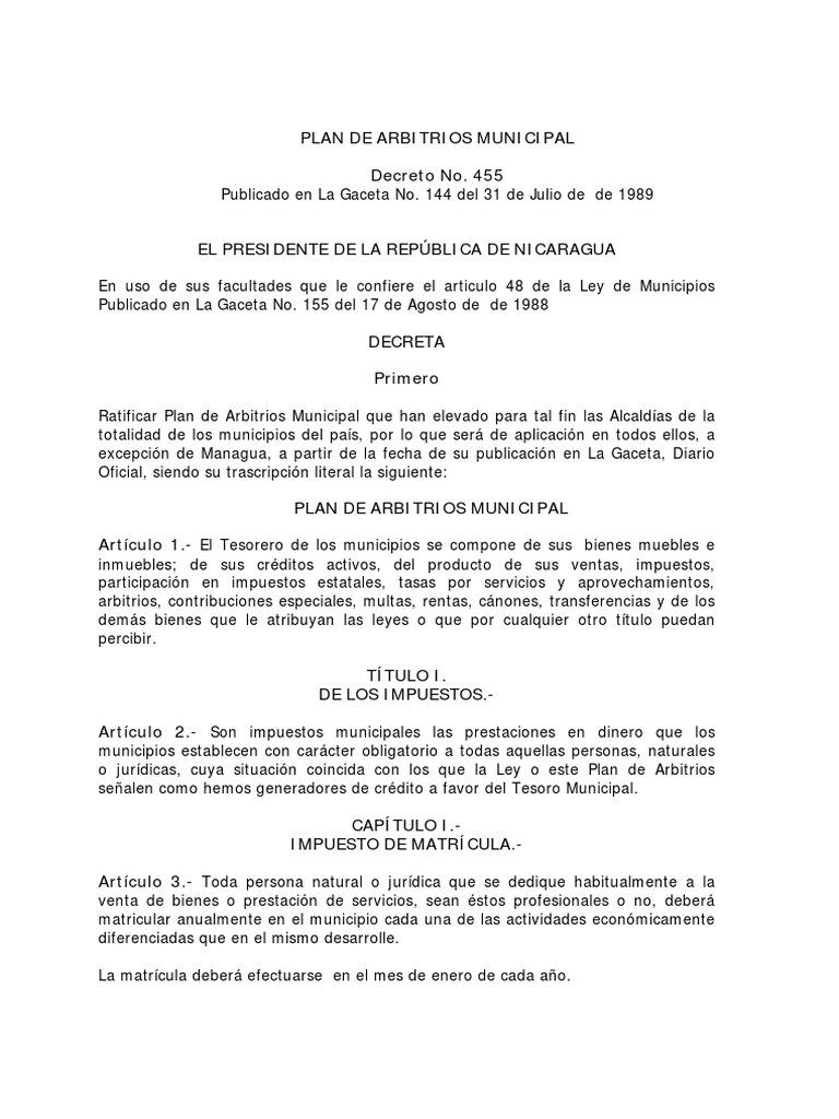 Plan - de - Arbitrios - Municipal - Decreto No. 455 | PDF