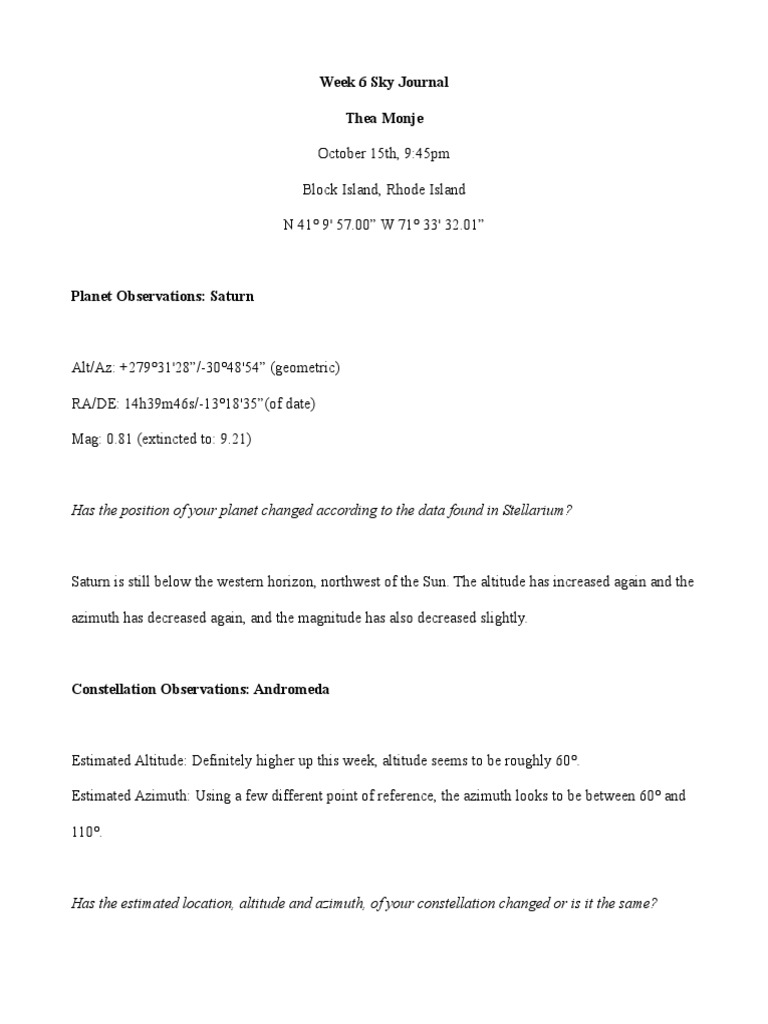 Week 6 Sky Journal Thea Monje: Has The Position of Your Planet Changed ...