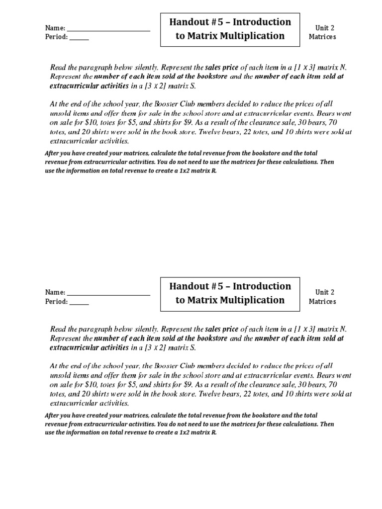 Handout 5 - Intro To Matrix Multiplication | PDF | Matrix (Mathematics ...
