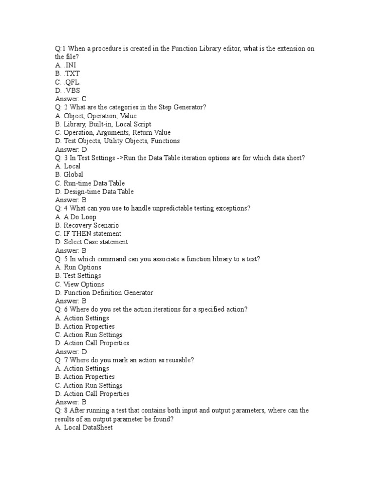 Qtp Questions Pdf C Programming Language Parameter Computer Programming