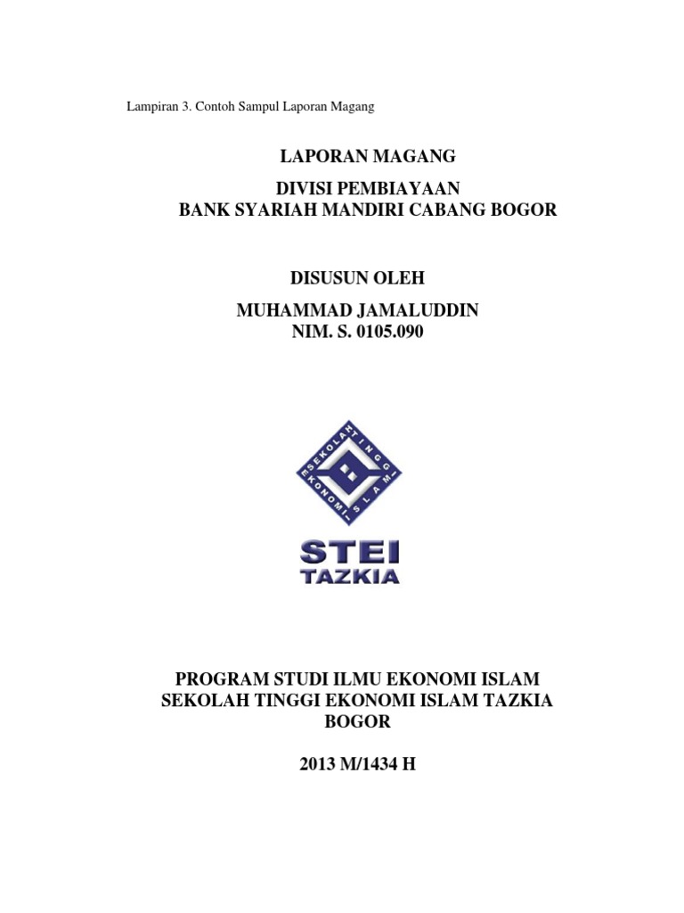 Contoh Sampul Laporan Magang STEI TAZKIA | PDF