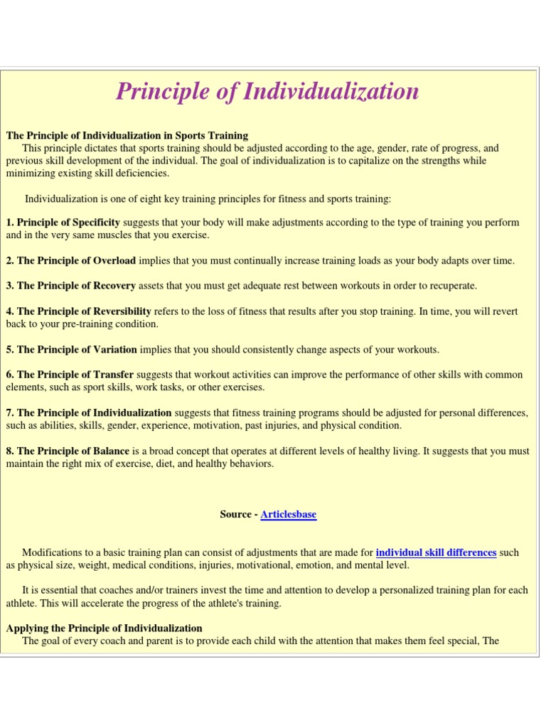 Principle of Individualization | Physical Exercise | Physical Fitness
