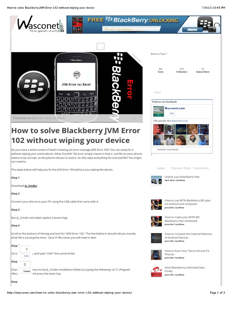 Fixing Blackberry JVM Error 102 | PDF | Blackberry | Android (Operating ...
