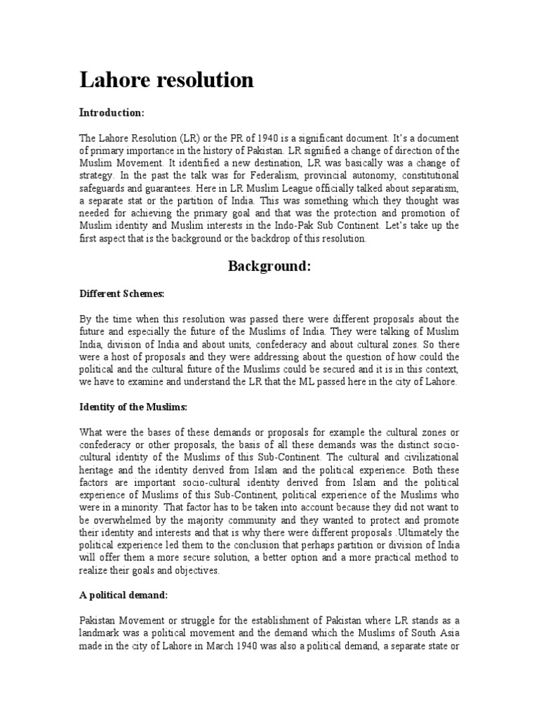 Lahore Resolution | PDF | Muhammad Ali Jinnah | Government