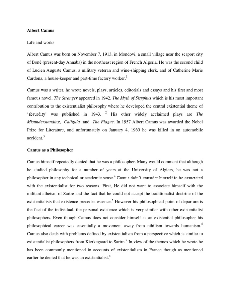 Albert Camus (Existentialism) | PDF | Existentialism | Albert Camus