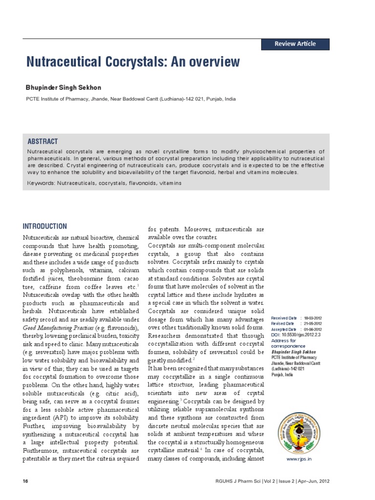 Nutraceutical Cocrystals An Overview | PDF | Crystallization | Chemistry
