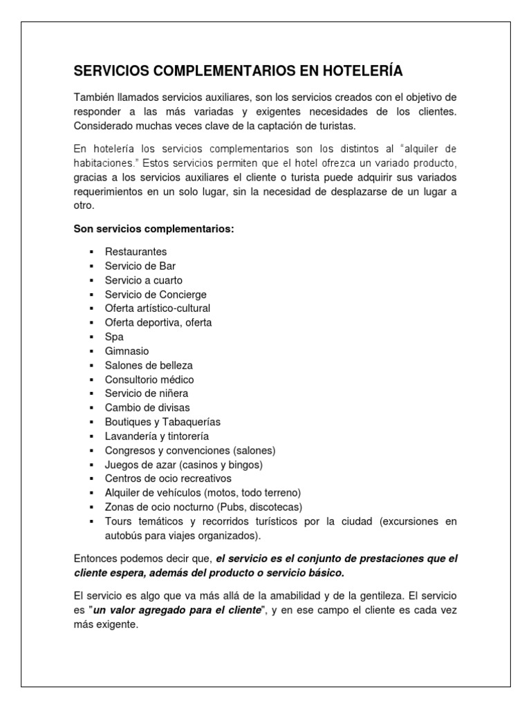 Servicios Complementarios en Hotelería | PDF | Hotel | Business
