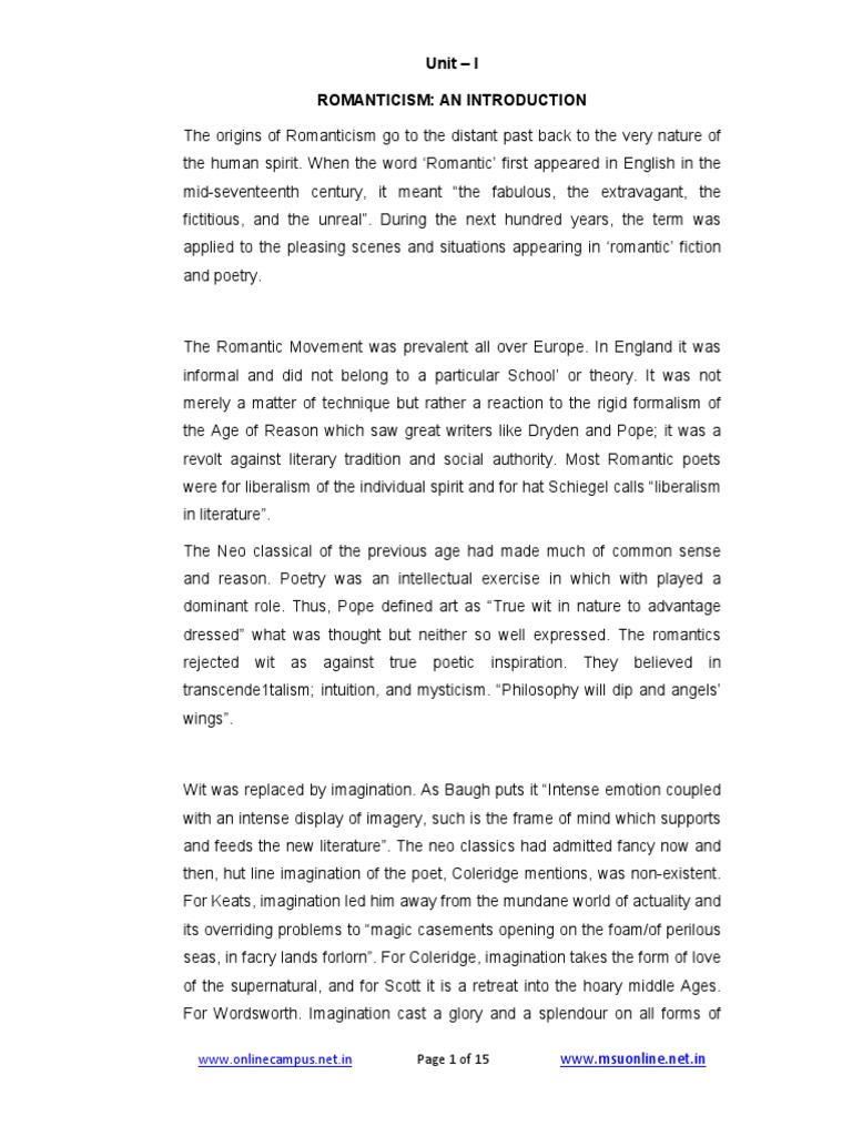 Romanticism An Introduction Unit - 1, Topic - 1 | PDF | William ...