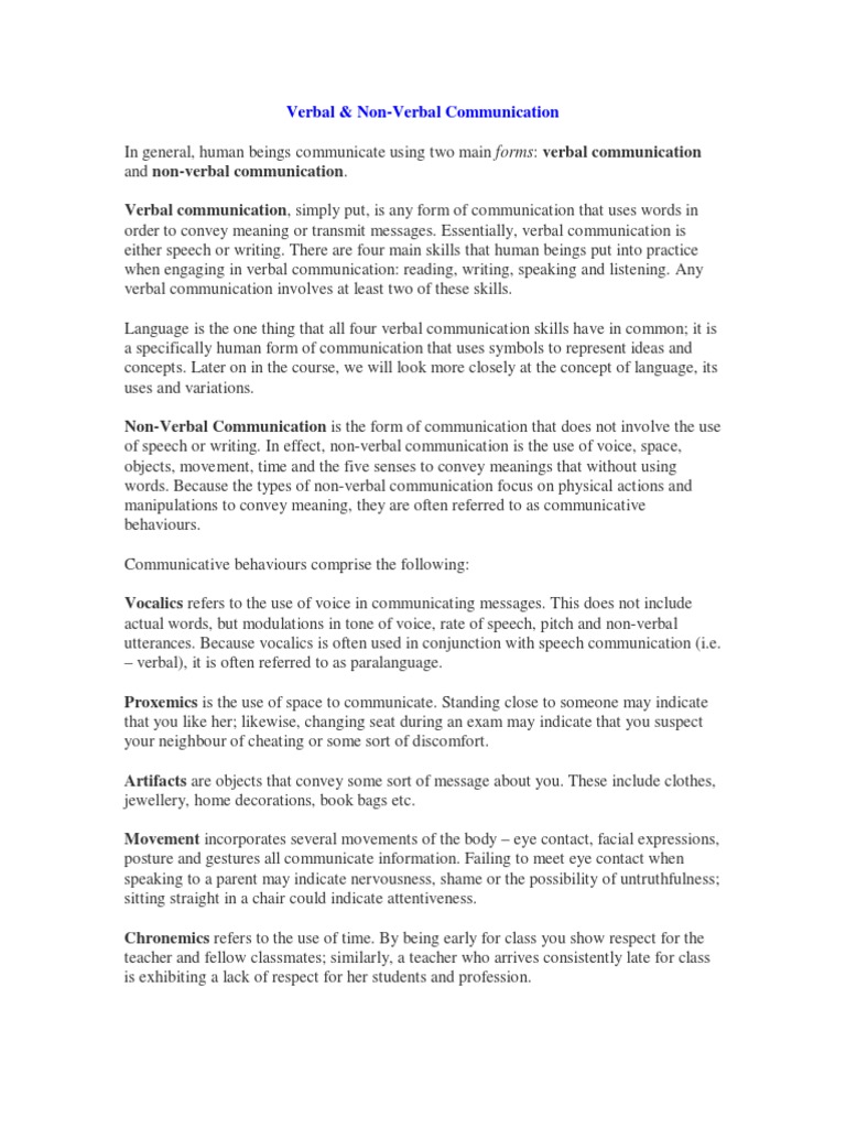 Verbal and Non-Verbal Communication Skills | PDF | Nonverbal ...