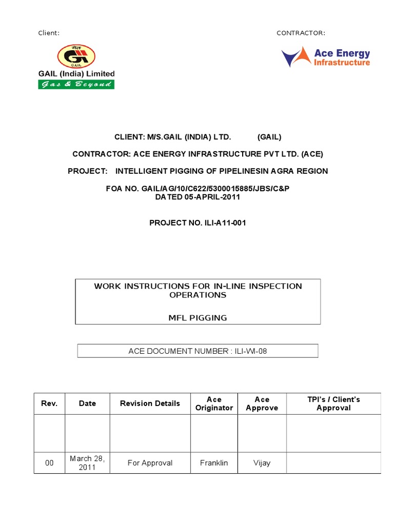 MFL Pigging Work Instructions for GAIL | PDF | Industries | Nature