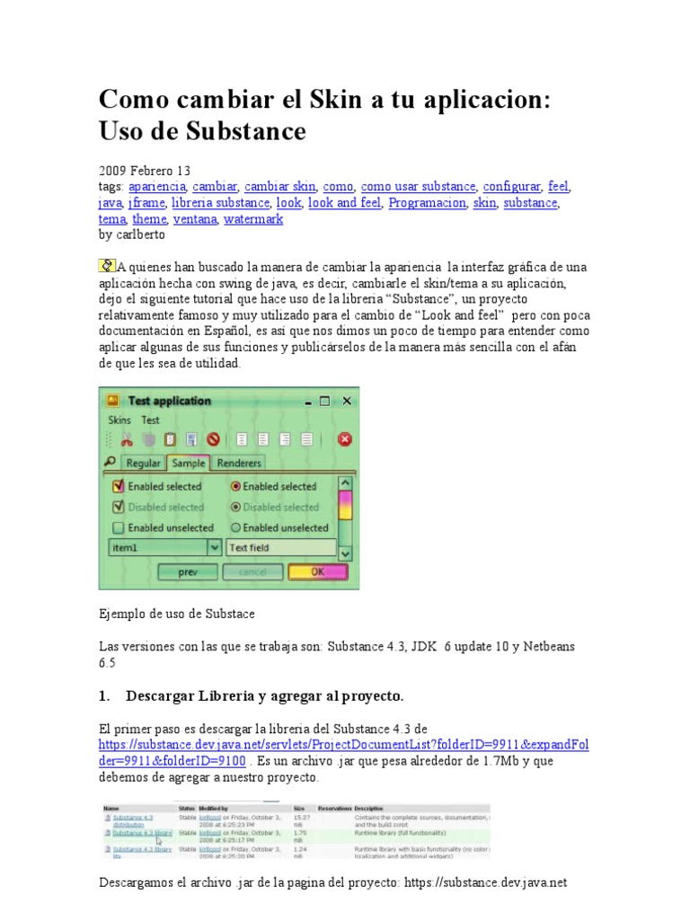 Cambia el Look de Java con Substance | PDF | Java (lenguaje de programación) | Función (Matemáticas)