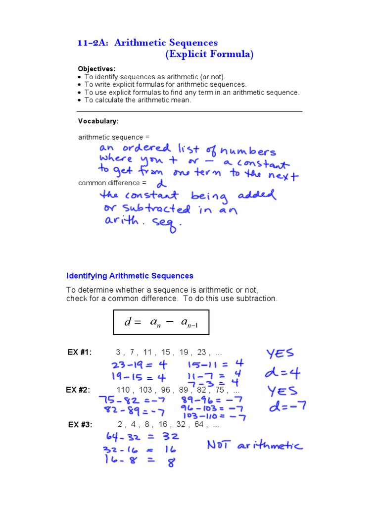AA 11-2A Arithmetic Sequences | PDF
