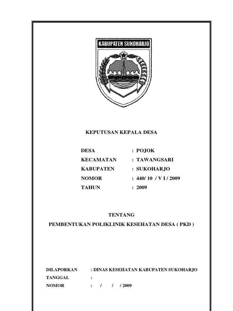 Contoh SK Kepala Desa Tentang Poliklinik Desa Pojok | PDF