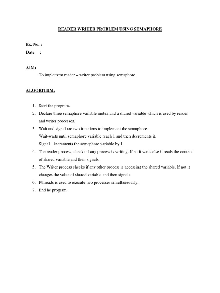 Reader Writer Problem Using Semaphore | PDF Reader Writer Problem Using Semaphore | PDF