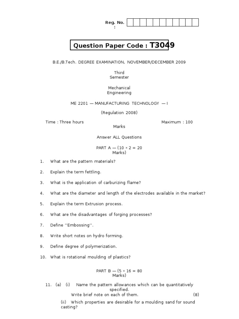 ME 2201 - MANUFACTURING TECHNOLOGY - I 3rd Mech | PDF | Welding ...