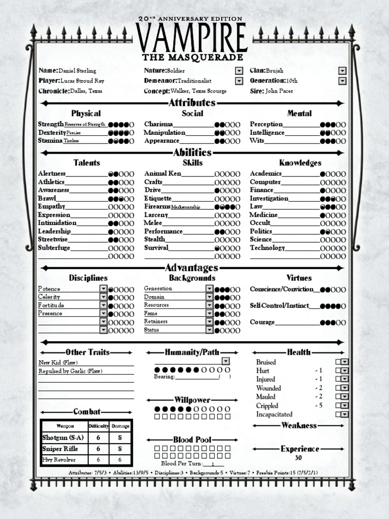 Daniel Sterling Character Sheet | PDF | History | Games & Activities
