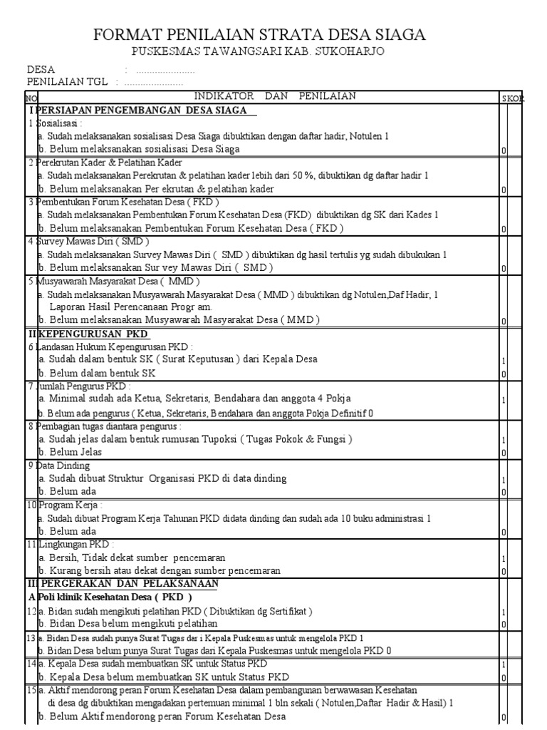 Format Strata Desa Siaga Pusk Tawangsari | PDF