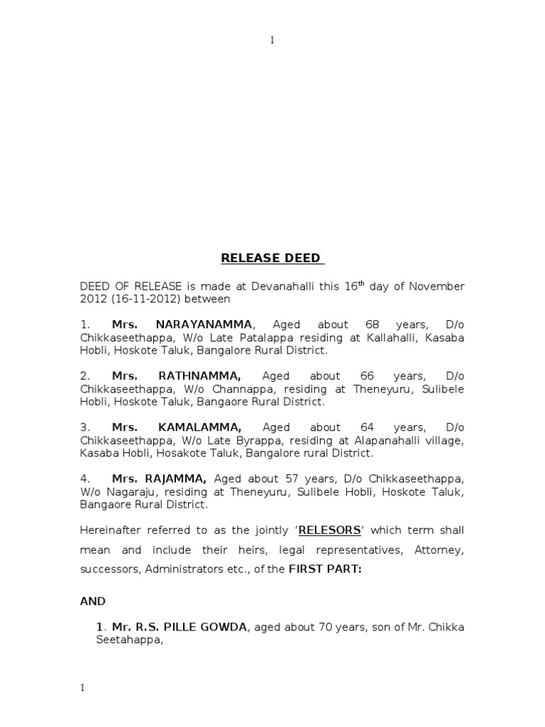 RELEASE DEED | Private Law | Social Institutions | Free 30-day Trial ...