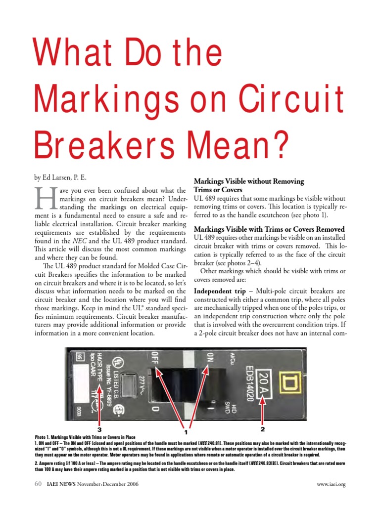 Circuit Breaker Markings | Hvac | Equipment