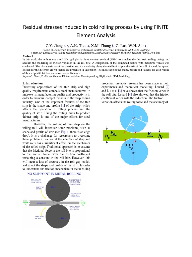 Residual Stresses Induced in Cold Rolling Process by Using FINITE Element Analysis | PDF ...