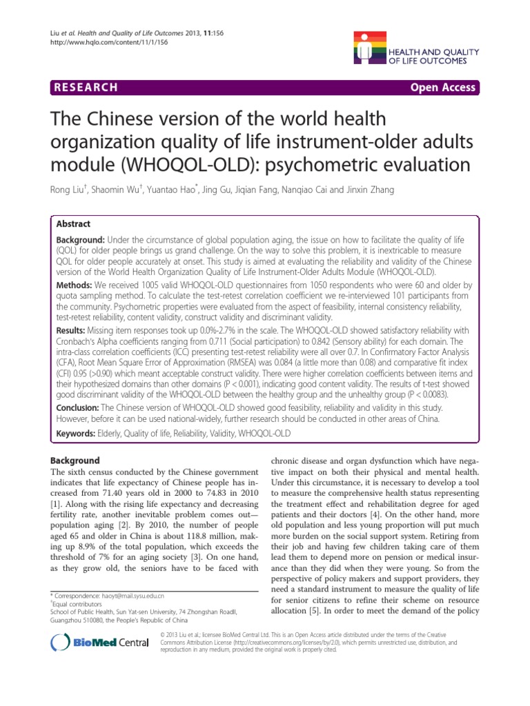 The Chinese Version of The World Health Organization Quality of Life ...