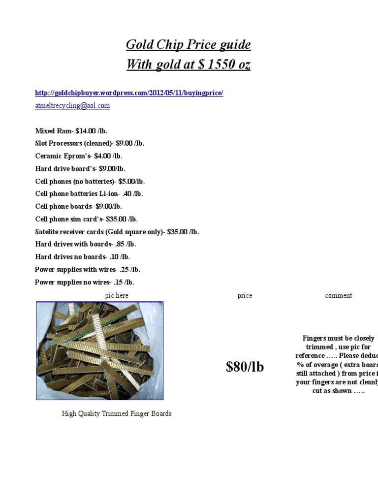 Gold Chip Price Guide Outlining Recycling Prices for Various Electronic ...