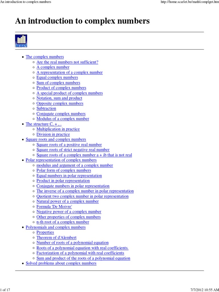 An Introduction To Complex Numbers PDF | PDF | Complex Number | Numbers