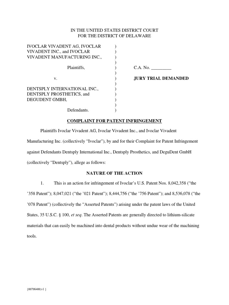 Ivoclar Vivadent Et. Al. v. Dentsply International Et. Al. | PDF ...