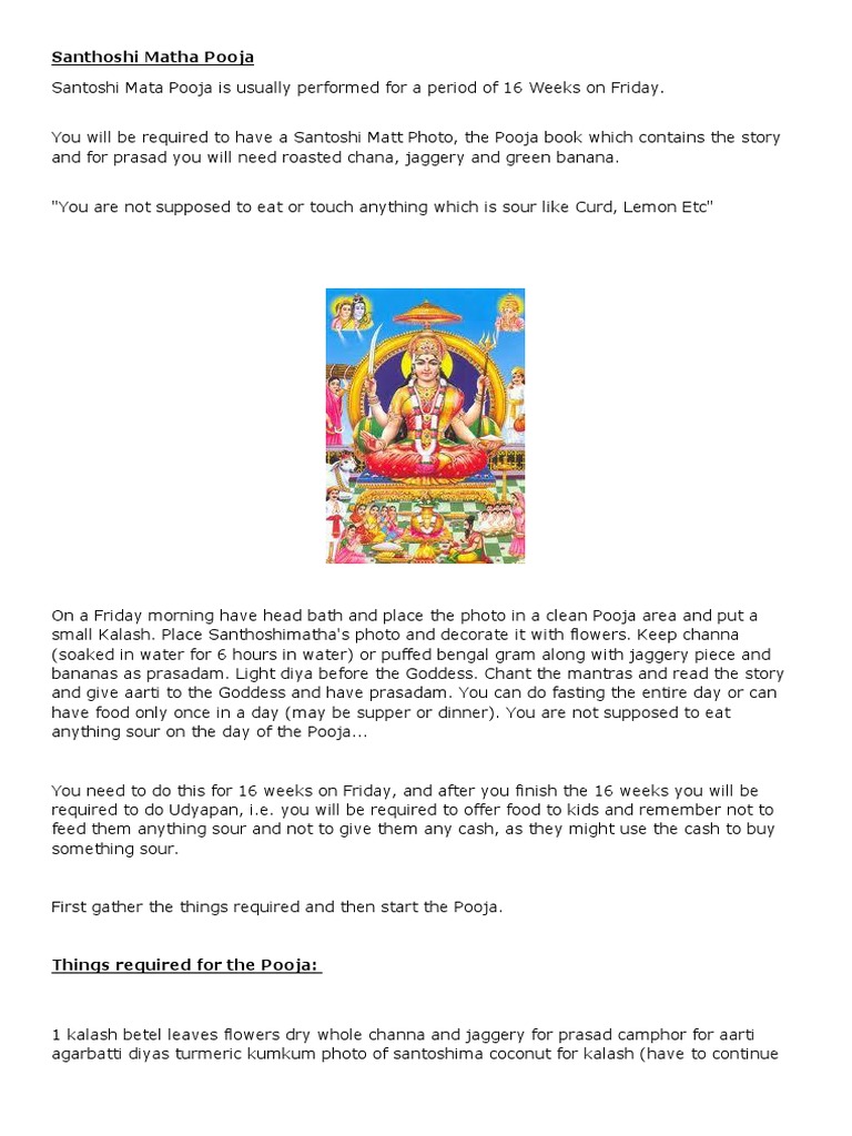 Santoshi Mata Pooja Guide | PDF | Hindu Worship | Rituals