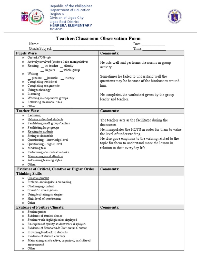 Observation Scripting Forms | PDF | Students | Observation