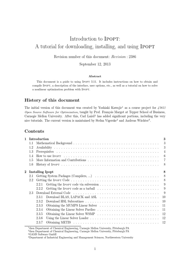 Introduction To Ipopt: A Tutorial For Downloading, Installing, and Using Ipopt | PDF | Library ...
