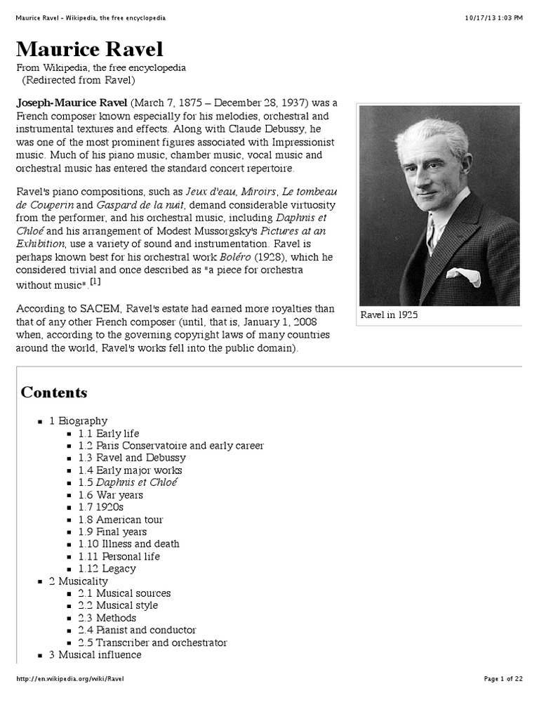 Maurice Ravel - Wikipedia, The Free Encyclopedia | Download Free PDF ...