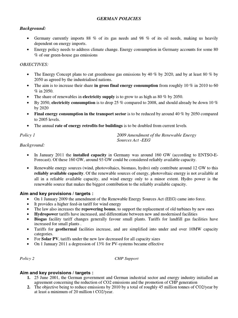 Objectives:: German Policies Background | PDF | World Energy ...
