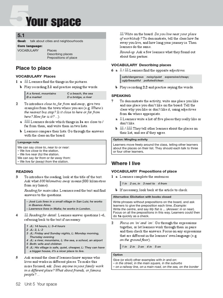 Your Space: Goal: Talk About Cities and Neighbourhoods Core Language ...