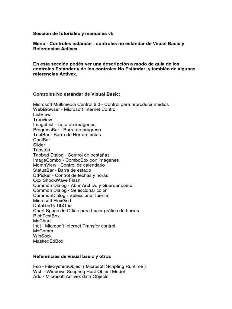 Controles Estandar de Visual Basic | PDF | Ventana (informática) | Archivo de computadora