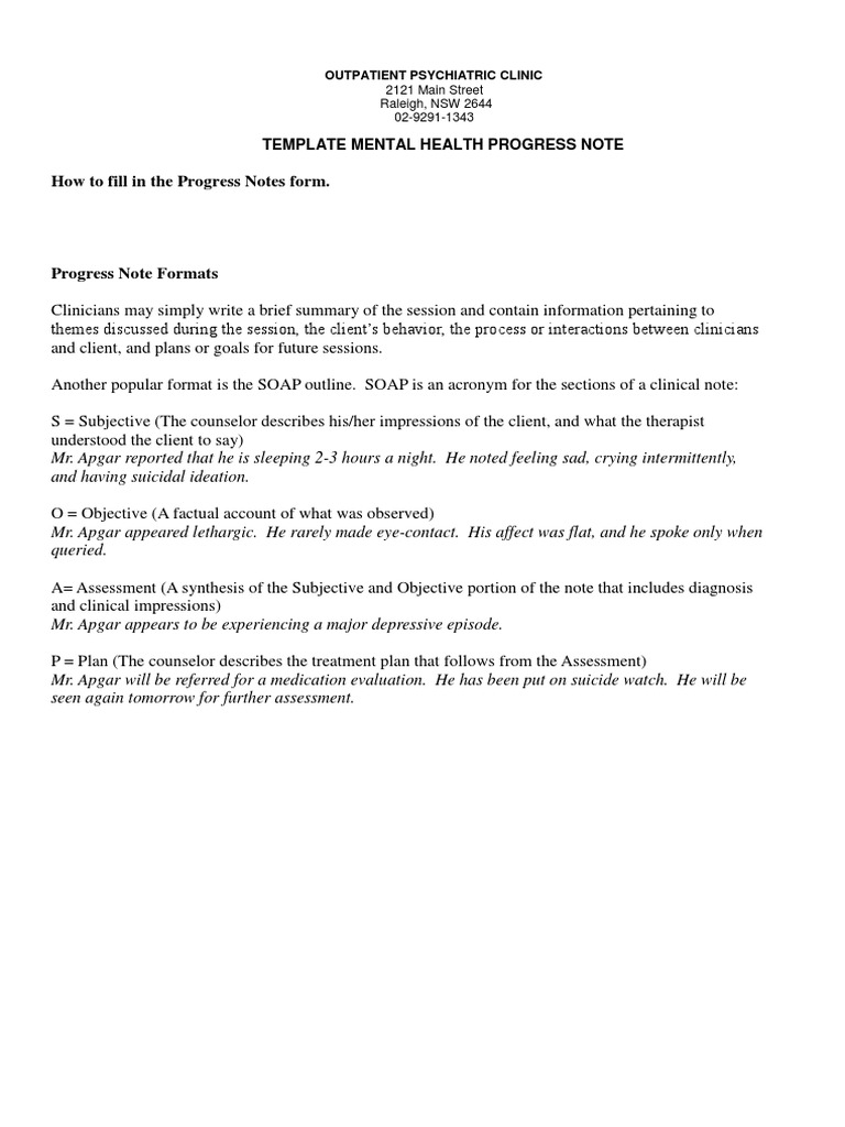 Sample Mental Health Progress Note | PDF | Psychotherapy | Mental Disorder