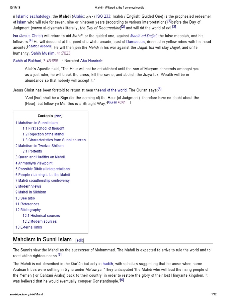 Mahdism in Sunni Islam: Islamic Eschatology Arabic ISO 233 Islam | PDF ...