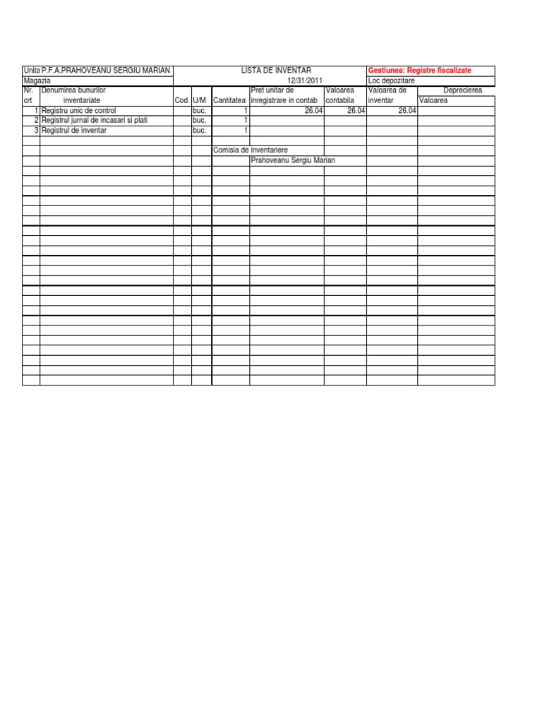 Lista Inventar Model | PDF
