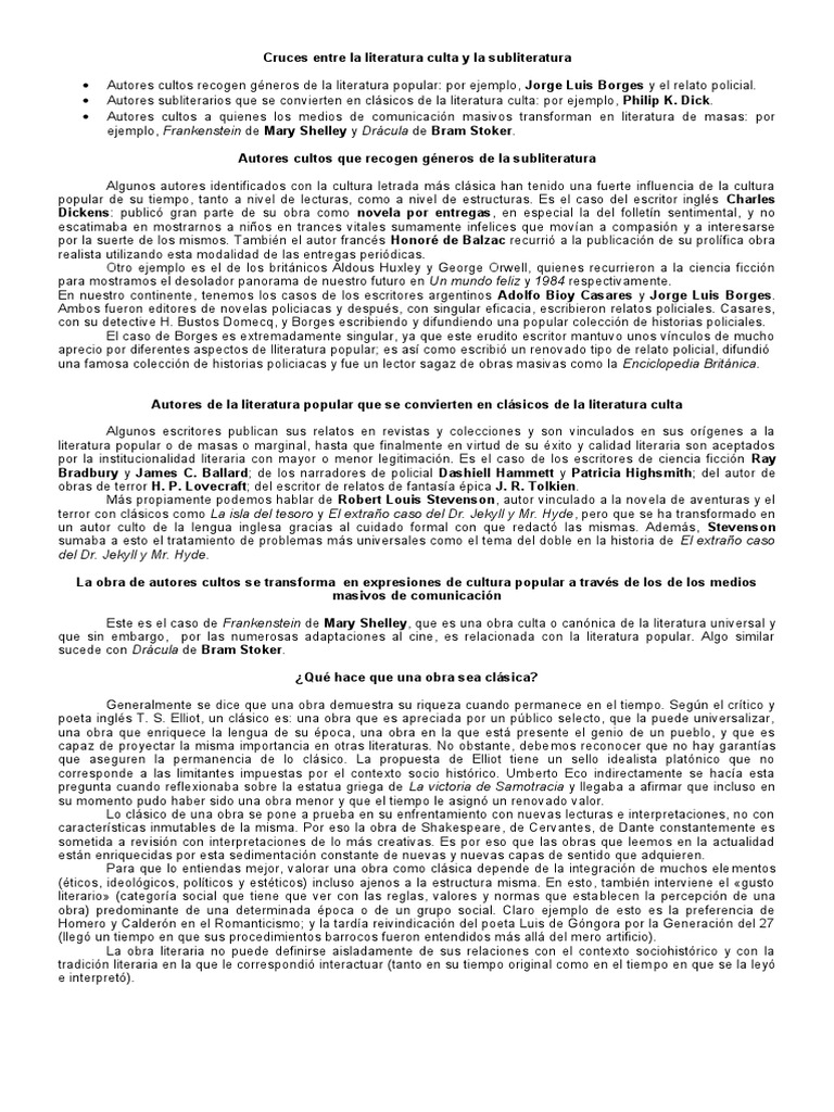 Cruces Entre La Literatura Culta y La Subliteratura | PDF | Novelas ...