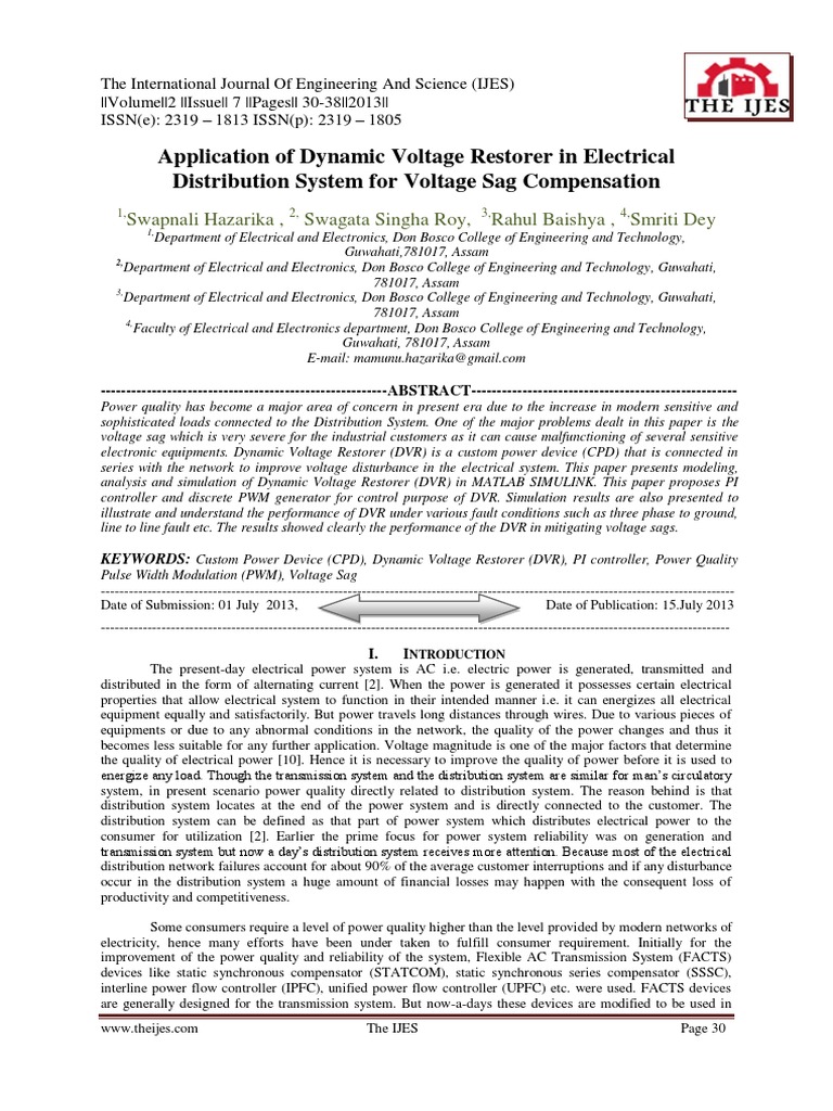 Application of Dynamic Voltage Restorer in Electrical Distribution ...
