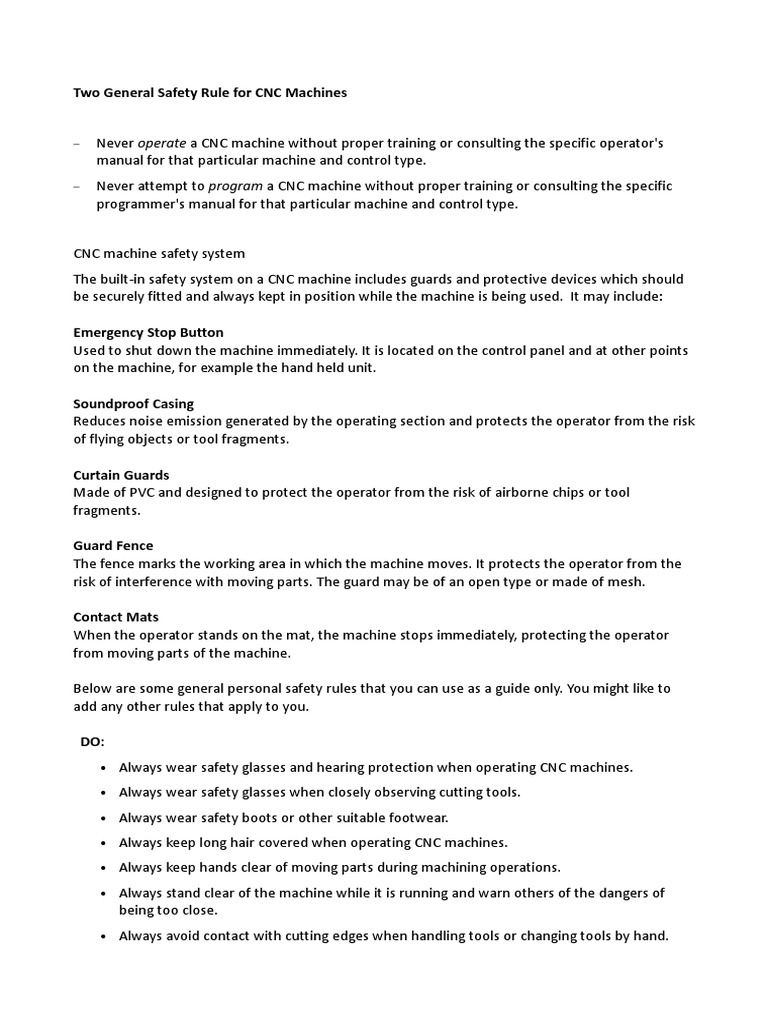 CNC Machine Safety | PDF | Personal Protective Equipment | Numerical ...