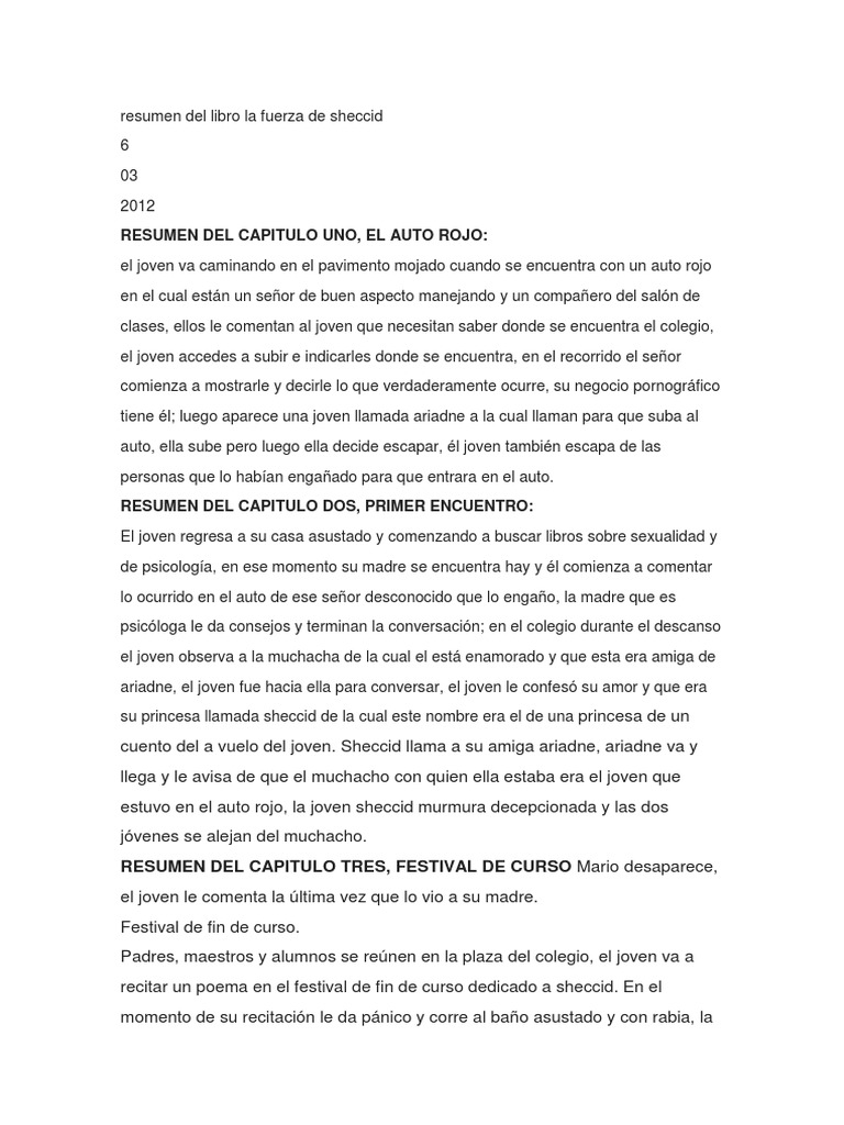 Resumen Del Libro La Fuerza de Sheccid | PDF | Amor | Ocio