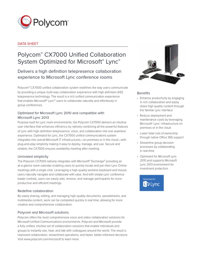 Polycom CX7000 Unified Collaboration System Optimized For Microsoft ...