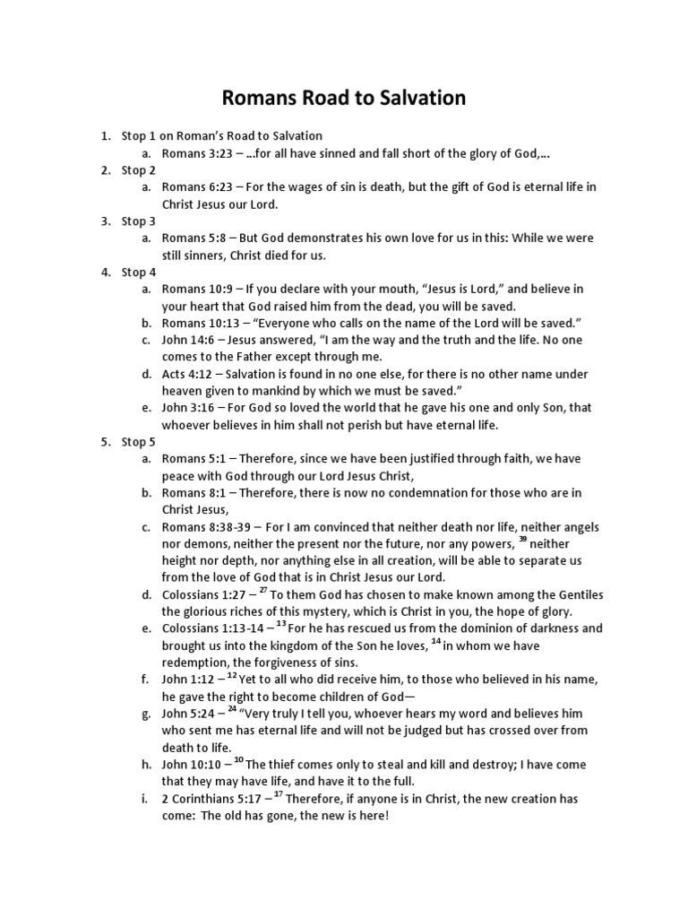 Romans Road To Salvation Handout | PDF | Epistle To The Romans ...