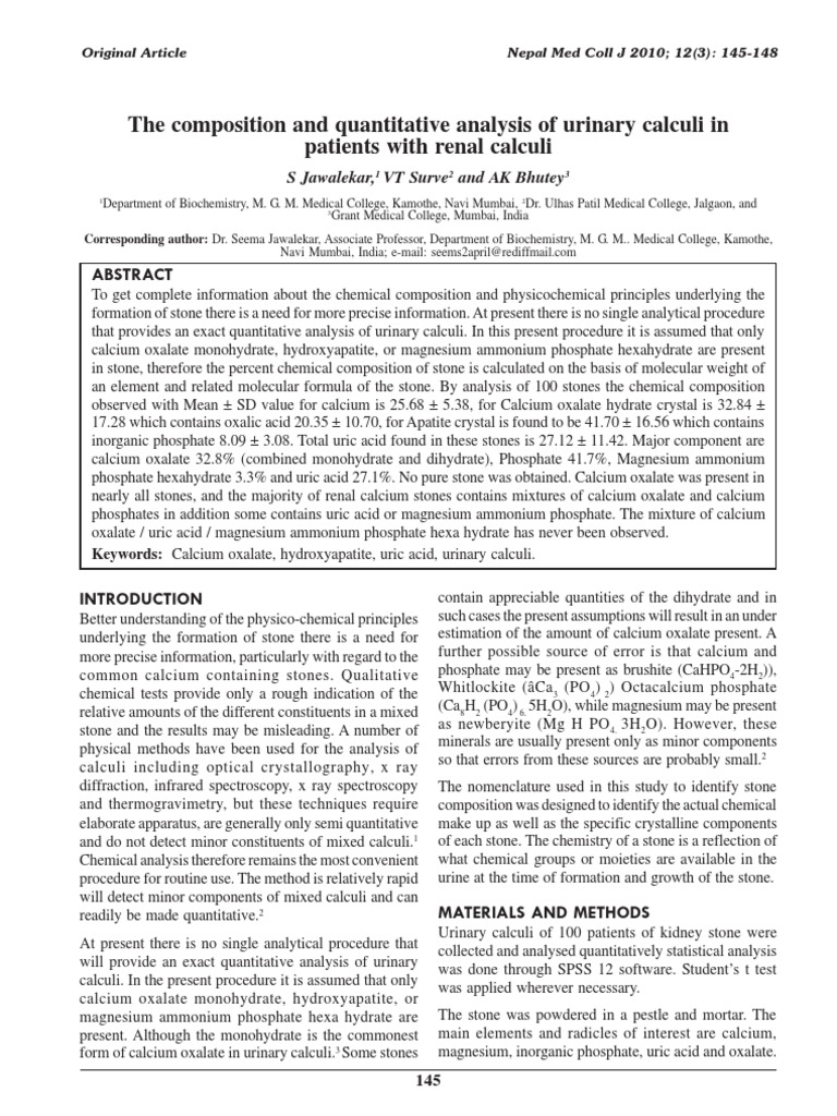 The Composition and Quantitative Analysis of Urinary Calculi in ...