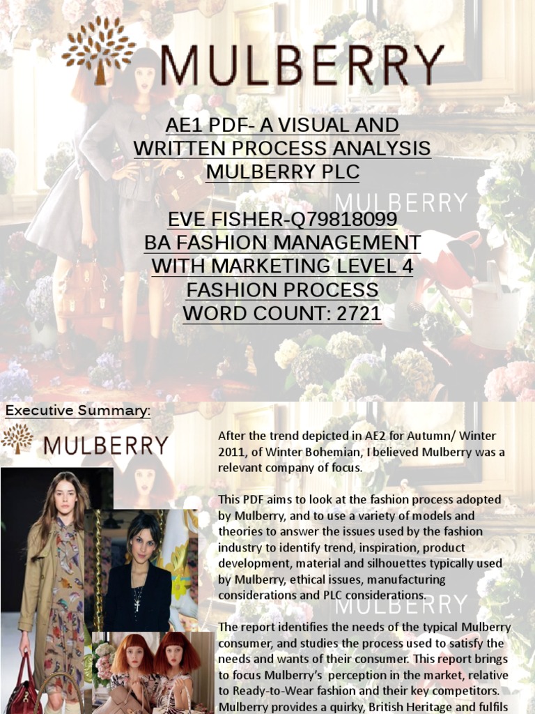 Mulberry PLC: Fashion Process Analysis | PDF | Fashion | Handbag